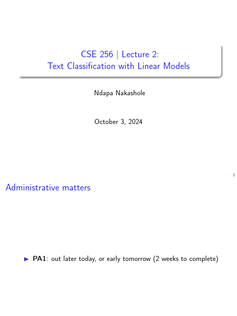 L2_CSE256_FA24_TC | PDF | Statistical Classification | Machine Learning
