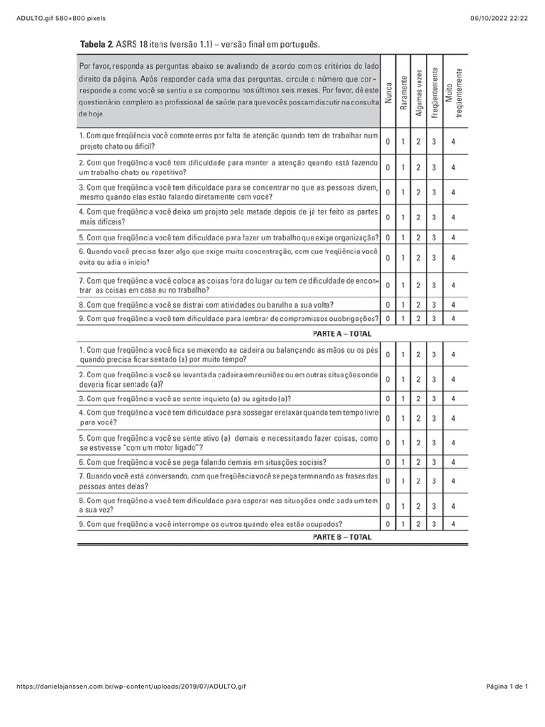 Questionário TDAH | PDF