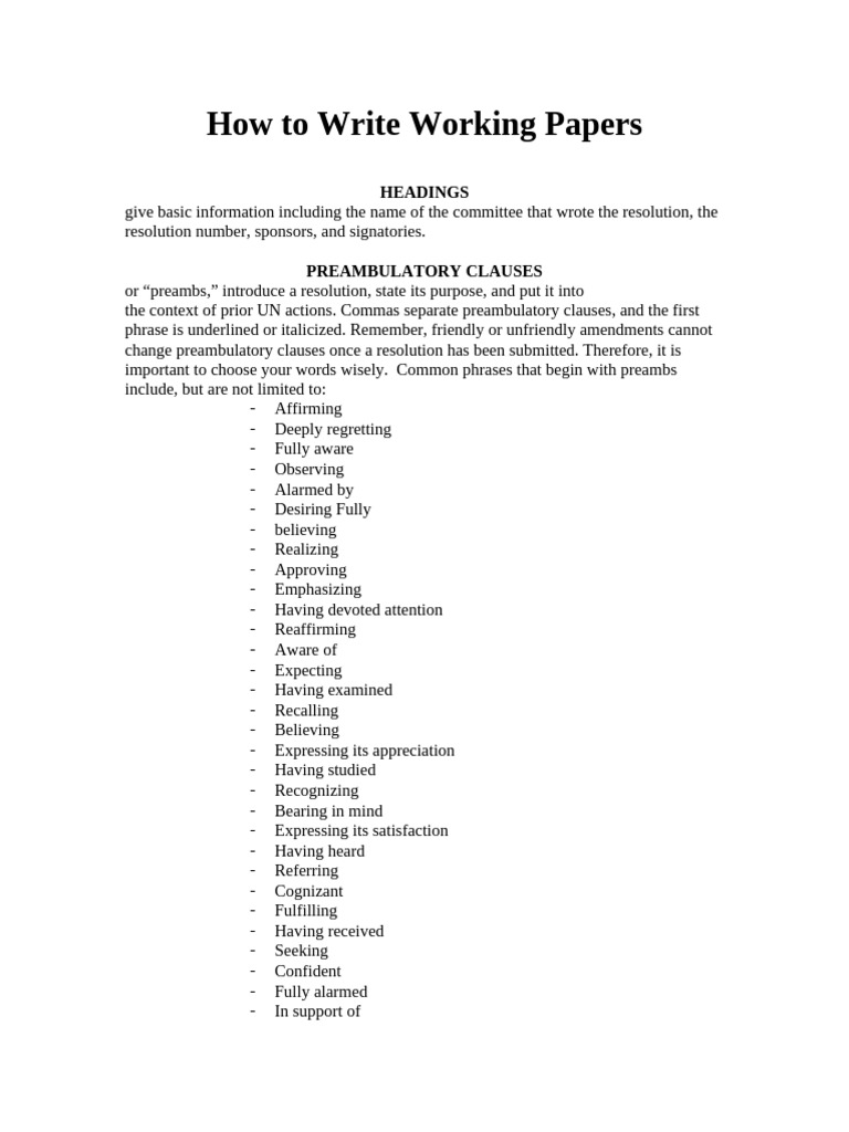 Guide to Writing UN Working Papers | PDF | Clause | Mind
