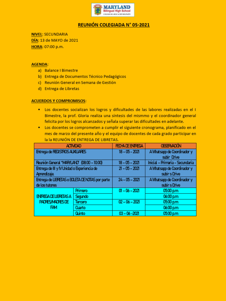 05 REUNIÓN COLEGIA_Maryland_13-05-2021_Secundaria (1) | PDF