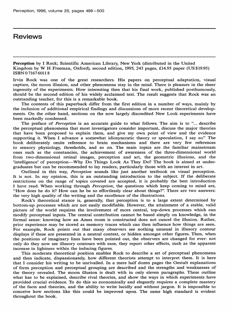 Gordon 1996 Review Perception | PDF | Perception | Illusion