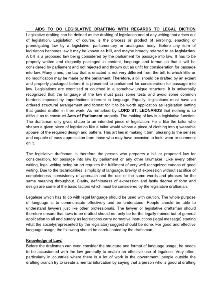 Aids To Do Legislative Drafting With Regards To Legal Diction | PDF ...