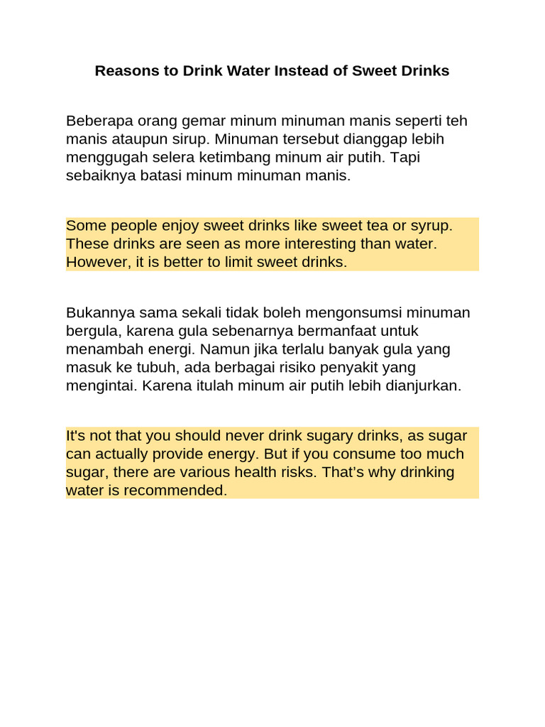 Reasons to Drink Water Instead of Sweet Drinks | PDF