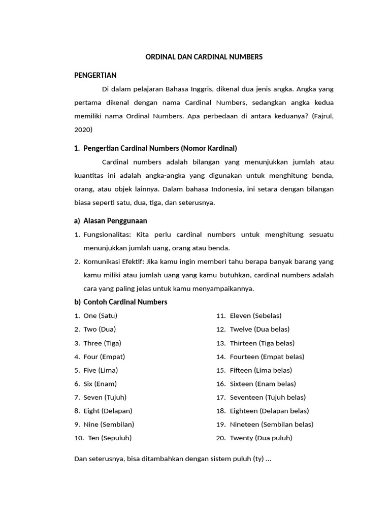 Ordinal Dan Cardinal Numbers | PDF