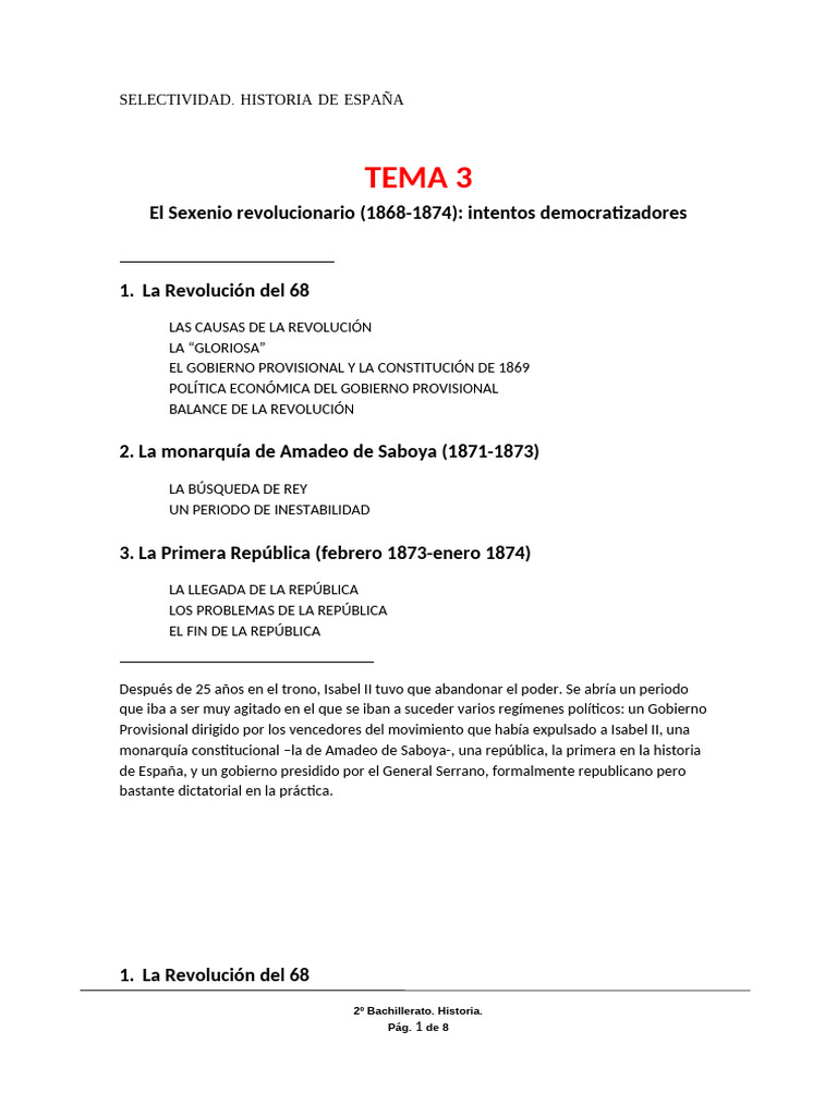 Tema 3a. Sexenio Revolucionario. | PDF | Ciencias Políticas | España