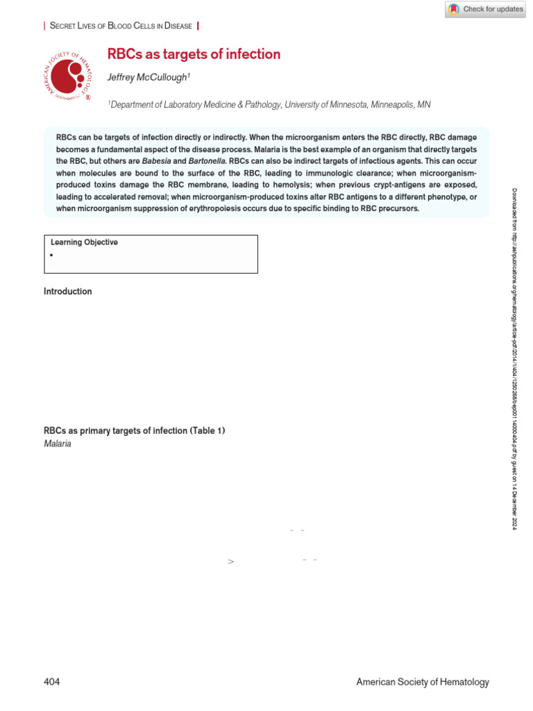 2014 - RBCs As Targets of Infection | PDF | Red Blood Cell | Infection