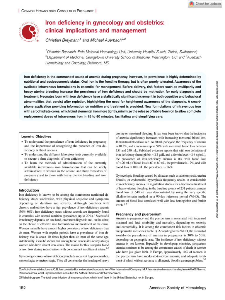 2017 - Iron Deficiency in Gynecology and Obstetrics Clinical Implications and Management | PDF ...