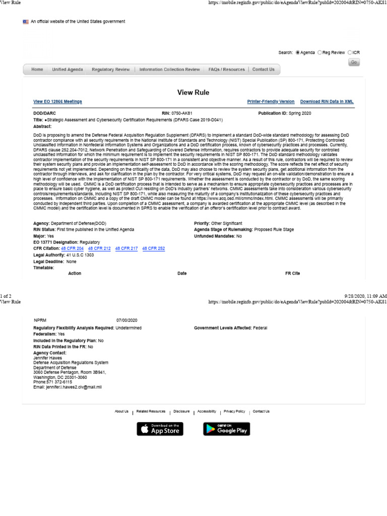 01-DFARS Case 2019-D041-CMMC-Mod-1 | PDF | Government
