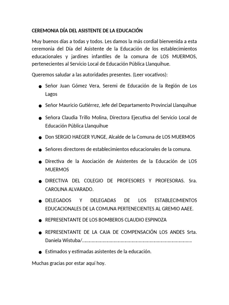 LIBRETO DIA DEL ASISTENTE DE LA EDUCACIÓN - OCTUBRE 2024 | PDF