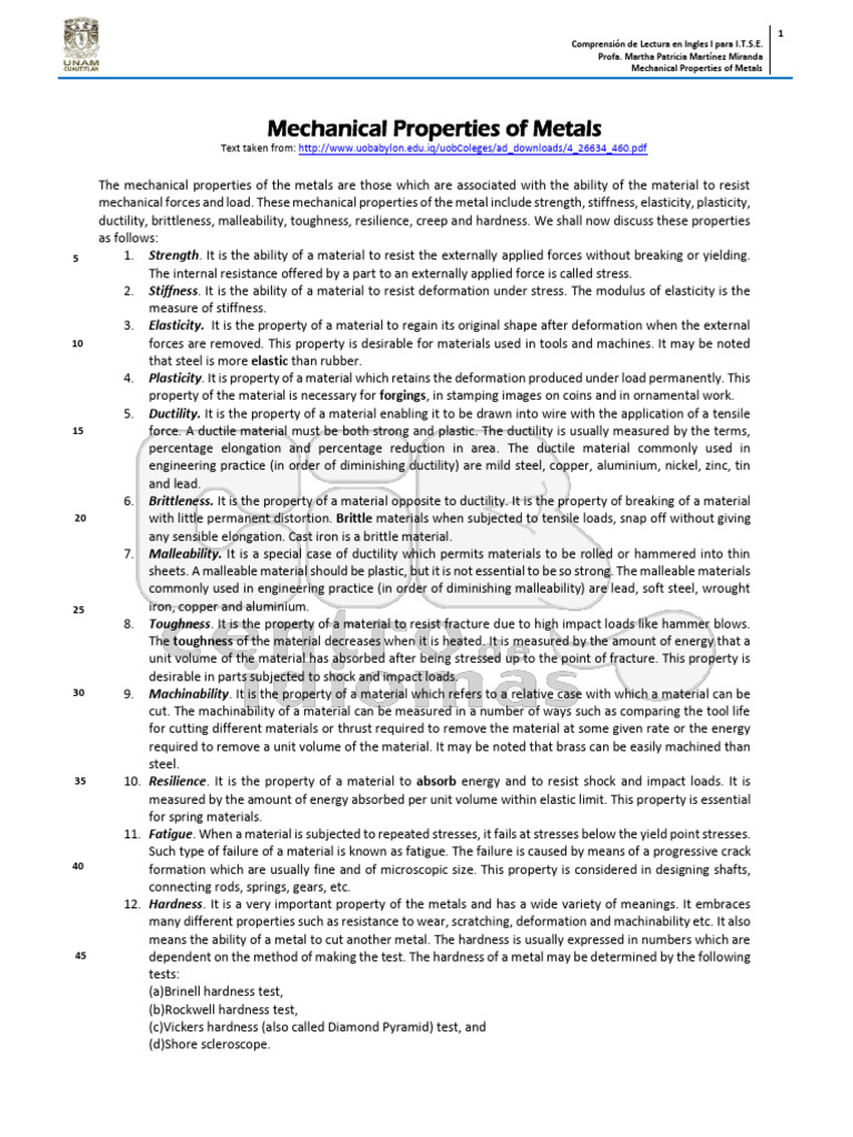 Mechanical Properties of Metals Explained | PDF | Ductility | Hardness
