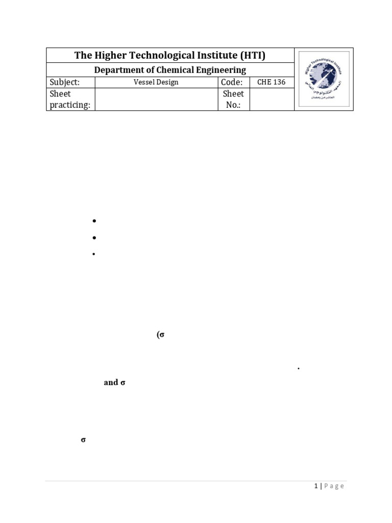 Vessel Sheet 1 Internal Pressure | PDF