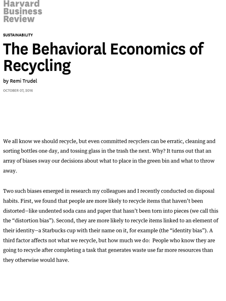 The Behavioral Economics of Recycling | PDF | Recycling | Reuse