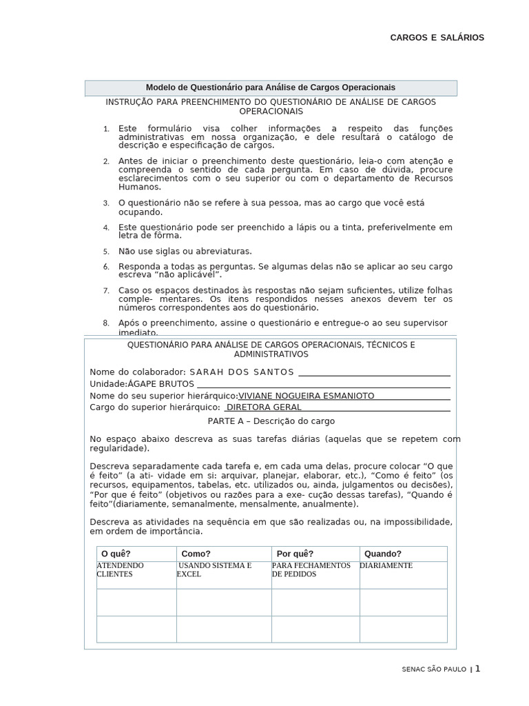 Ficha de Levantamento de Cargos SARAH | PDF | Questionário | Queimadura