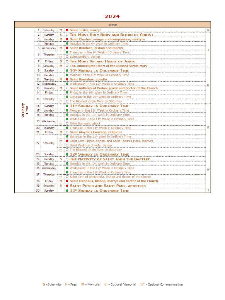 Liturgical Calendar 2024 | PDF