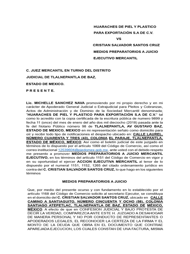 Poder Notarial de Michelle Sanchez Nava Respecto A Medio Probatorio A ...