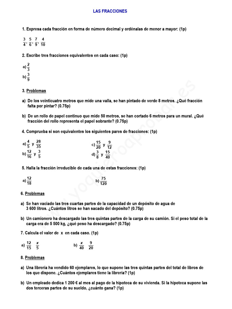 Examen de Fracciones | PDF