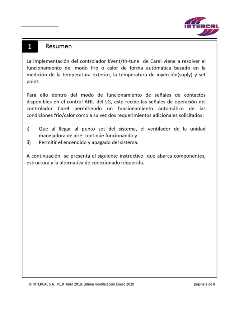 01 INSTRUCTIVO Manejadora-Controlador DDC Carel-Unidad Condensadora ...