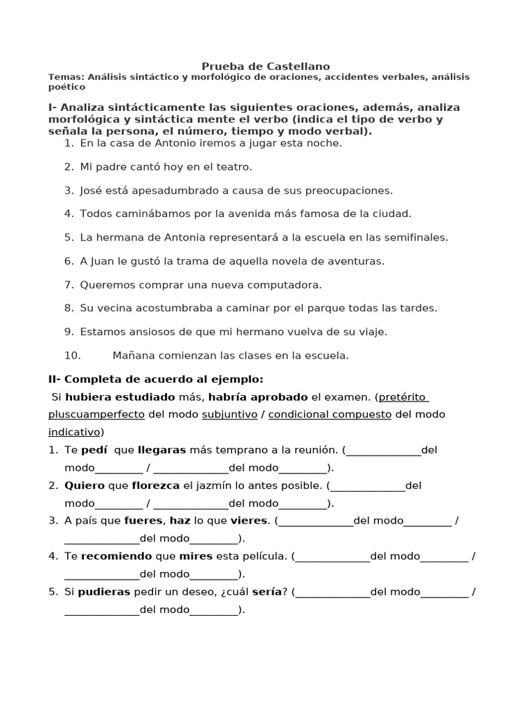 Verbos - 7° - Prueba de Castellano | PDF | Verbo | Gramática