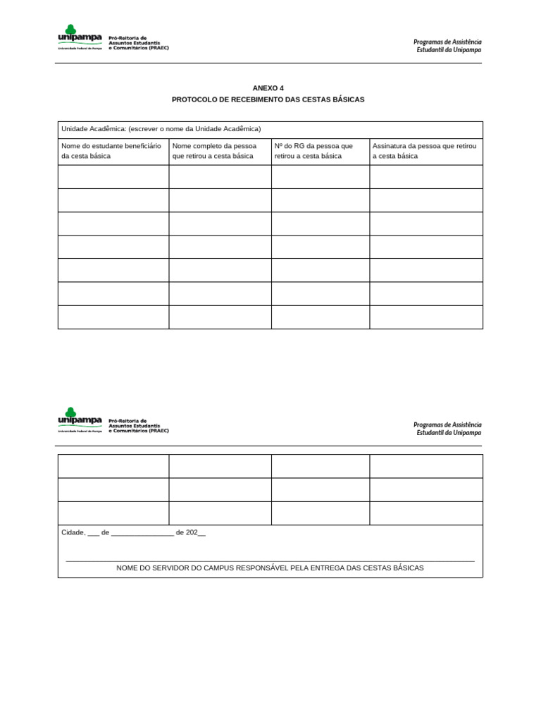 Anexo 4 Protocolo de Recebimento Das Cestas Basicas | PDF