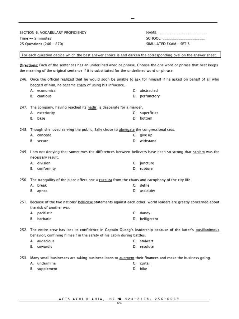 ACET 15 Set B Sec 6 Vocabulary Proficiency | PDF | Grammar | Linguistics