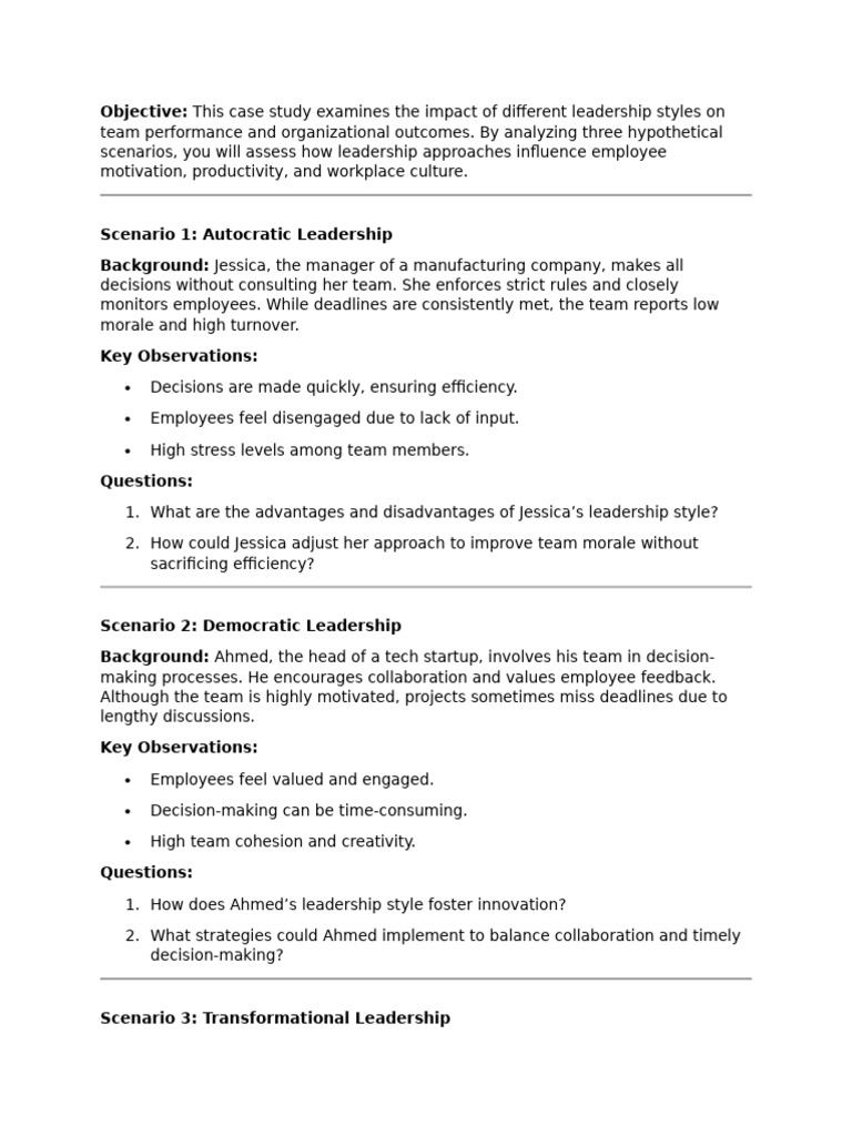 Case Study Leadership Styles in Business Management | PDF | Leadership ... Case Study Leadership Styles in Business Management | PDF | Leadership ...