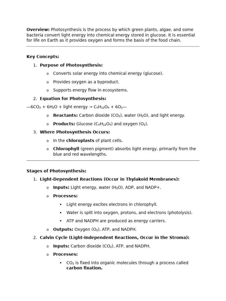 Class Notes Photosynthesis | PDF | Photosynthesis | Chemistry