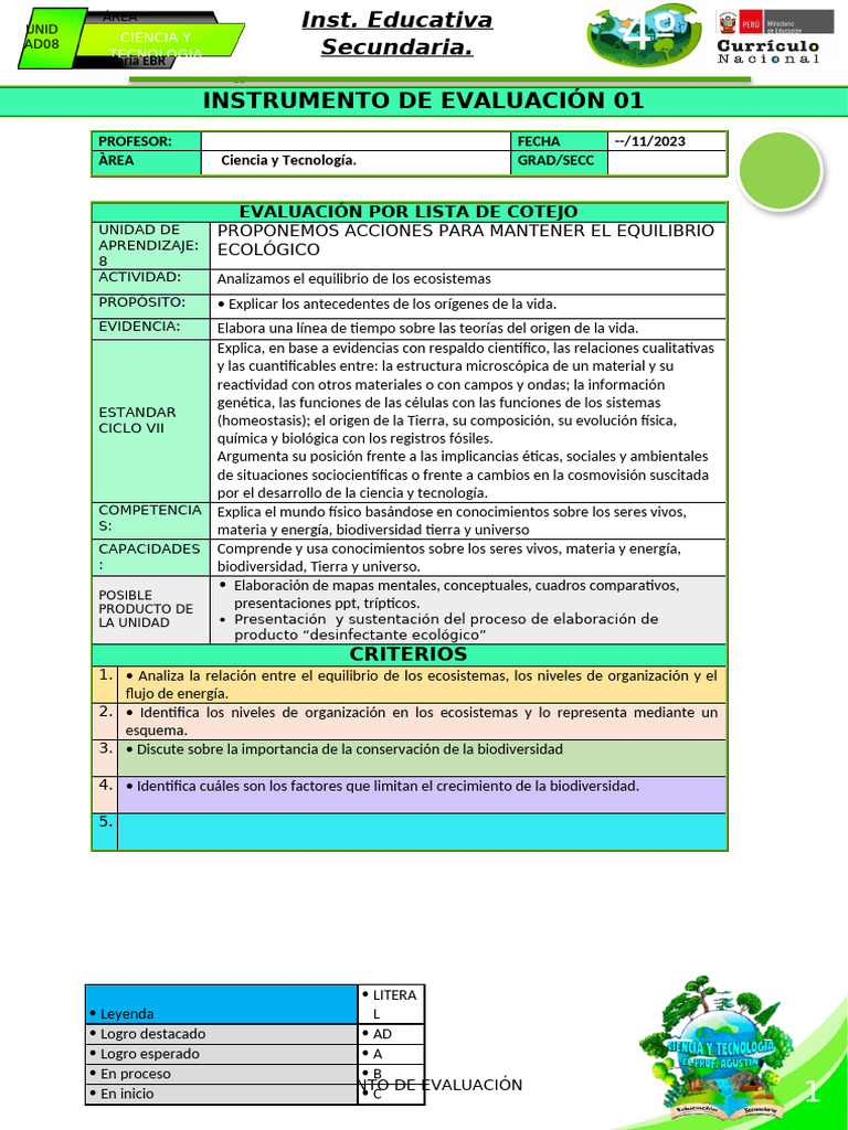 A-4º LC Act 1-Cyt-Und 8 | PDF | Ecología | Biodiversidad