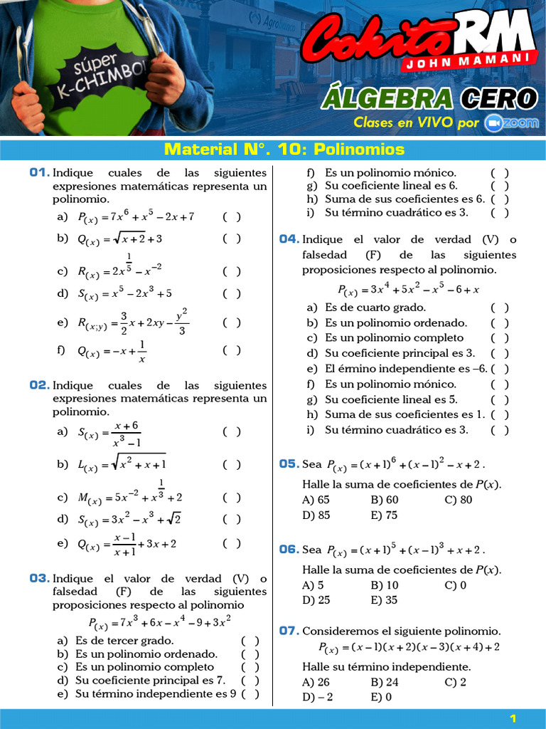 Guía de Polinomios para Principiantes | PDF | Álgebra abstracta | Álgebra