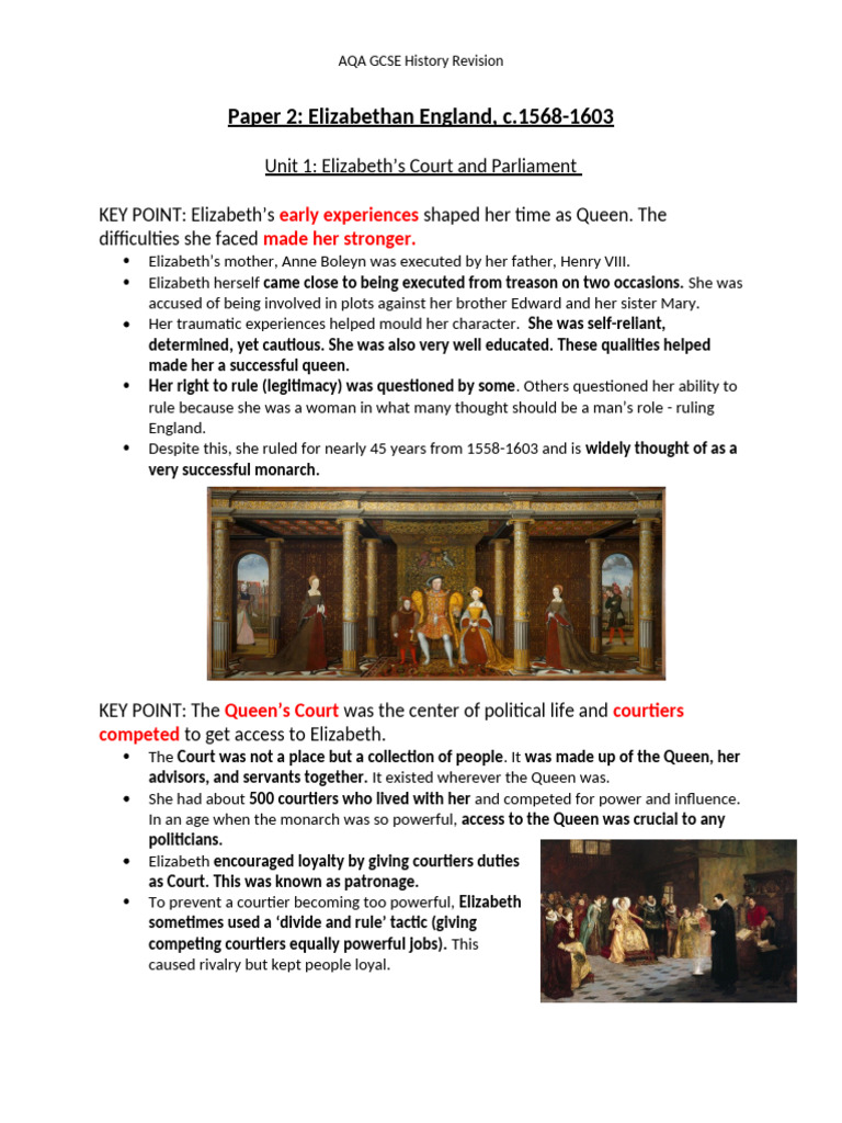 1. Elizabethan Court and Parliament | PDF