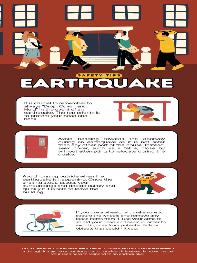 Earthquake Safety Tips Infographic in Red White Illustrative Style | PDF