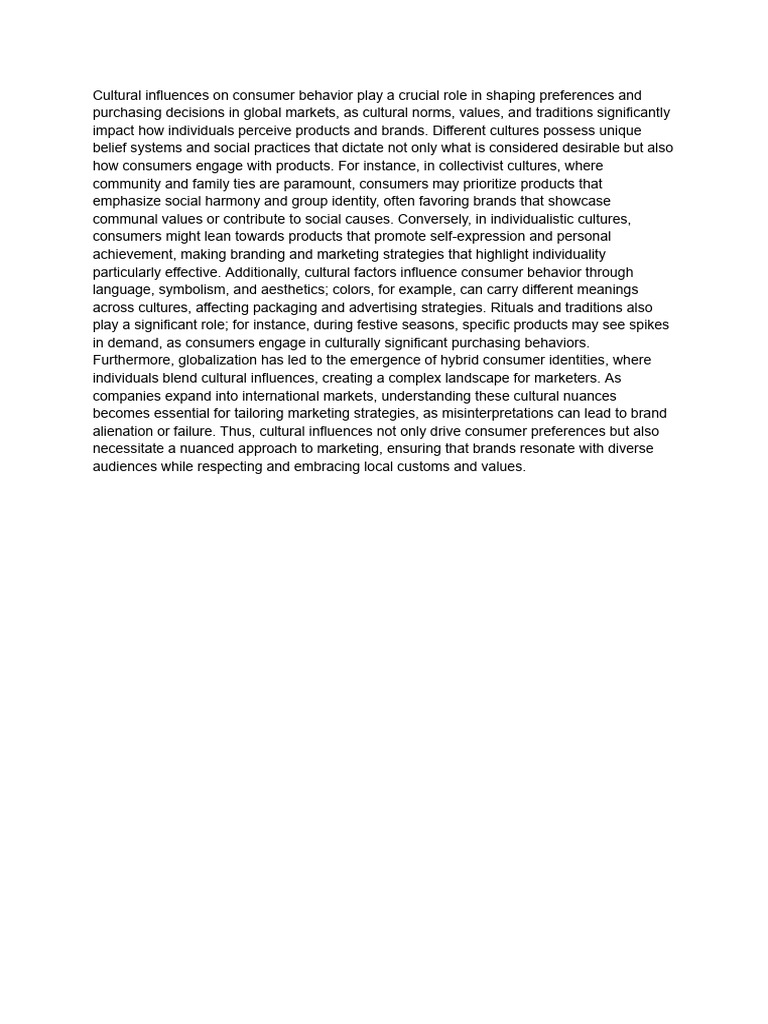 Cultural influences on consumer behavior play a crucial role in shaping ...