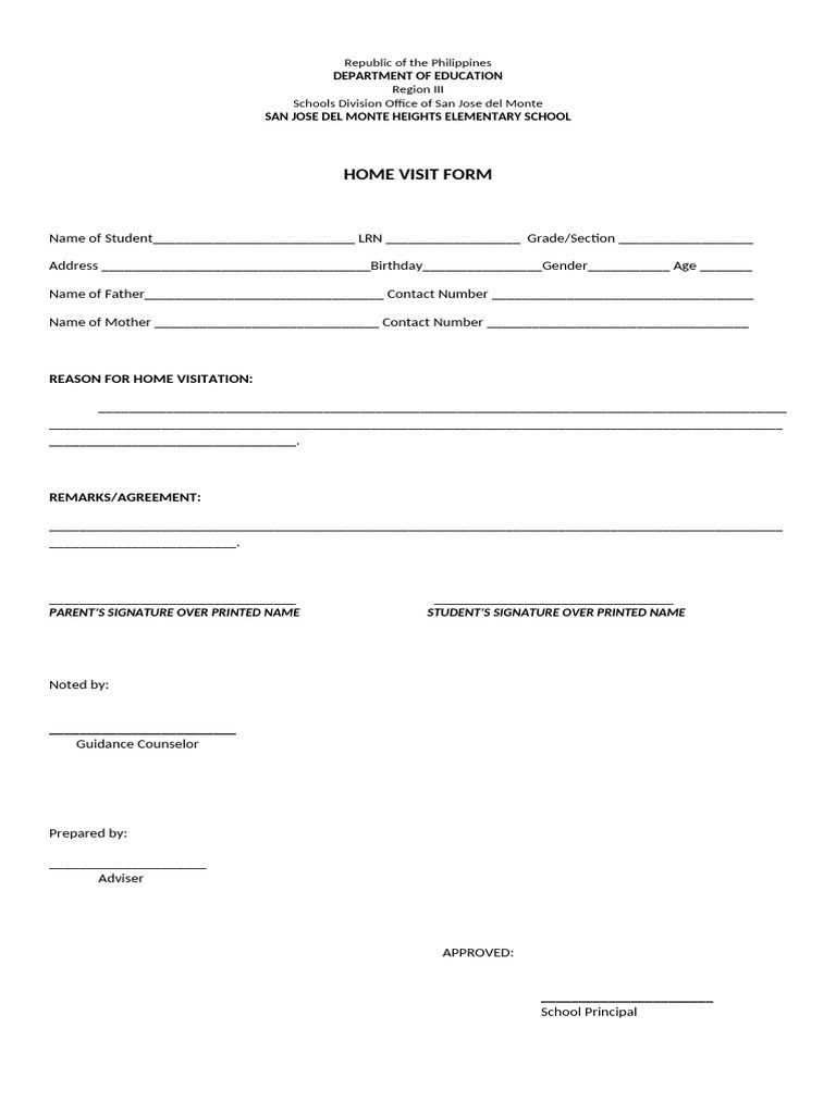 Home Visit Form | PDF