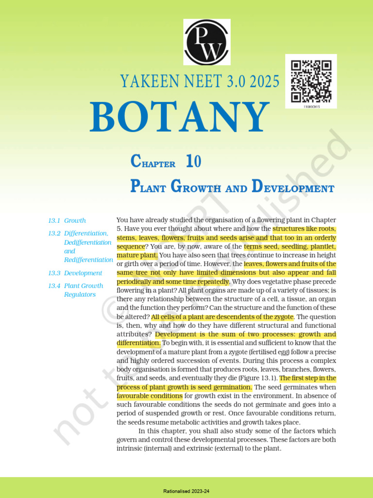 Plant Growth and Development : Annotated NCERT Notes - Yakeen NEET 3.0 ...