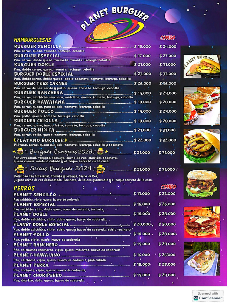 Menú Planet Burguer | PDF