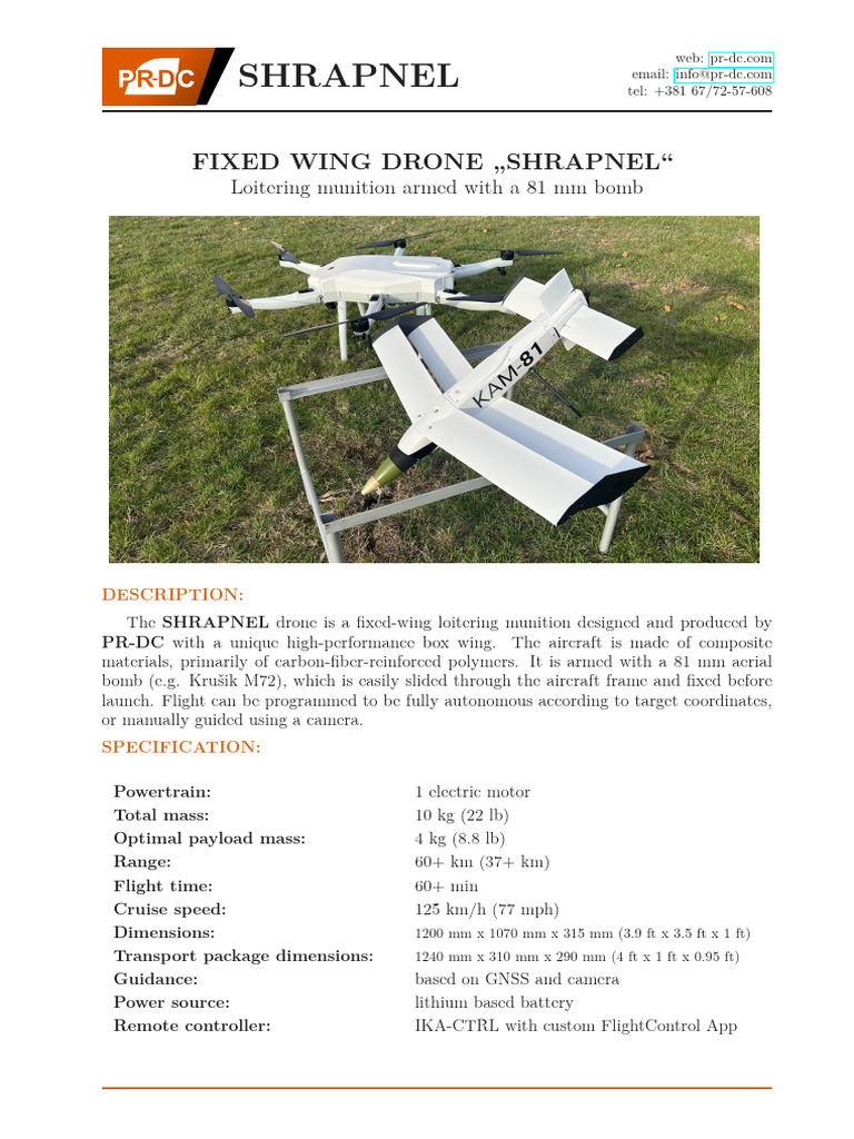 SHRAPNEL Drone: Specs & Armament | PDF | Fuze | Bomb