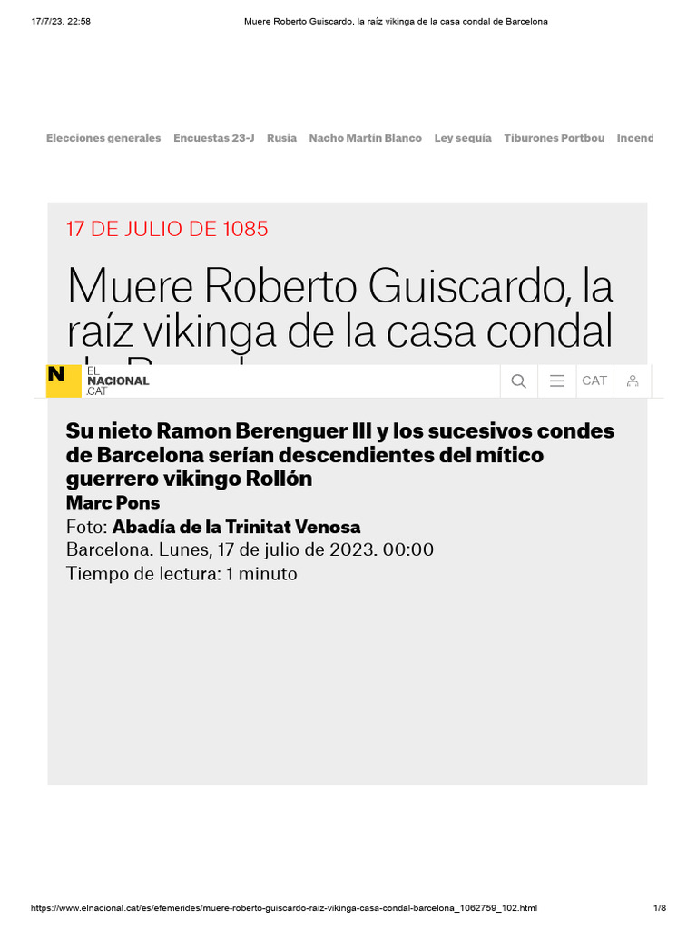 Muere Roberto Guiscardo, La Raíz Vikinga de La Casa Condal de Barcelona | PDF