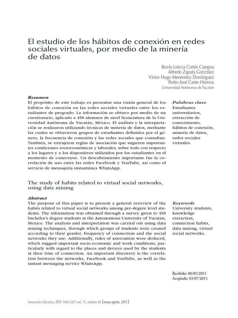El Estudio de Los Habitos de Conexion en Redes Sociales Virtuales Por Medio de La Mineria de ...