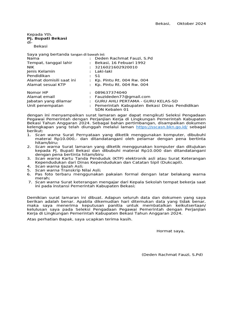 202409_02-Format_Surat_Lamaran PPPK-2024 -oke | PDF