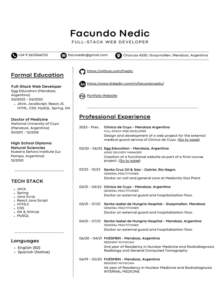 Facundo-Nedic-CV.49bdfbd198b4c2d82c38 | PDF | Argentina | Java Script