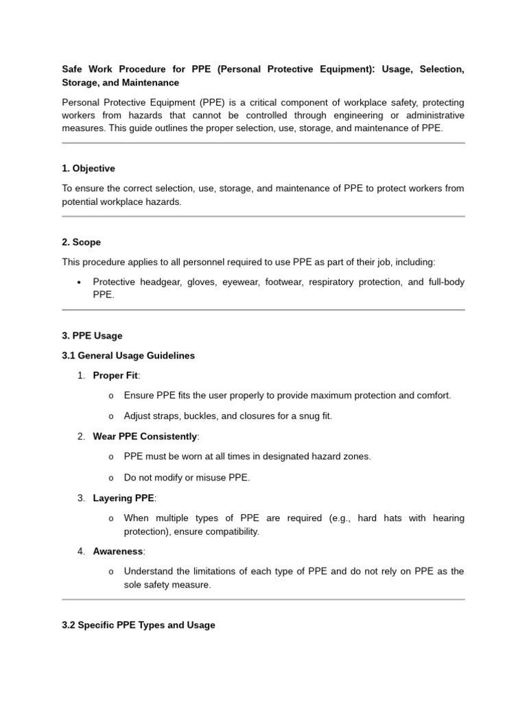 PEE Usage, Selection, Storage & Maintenance | PDF | Personal Protective ...