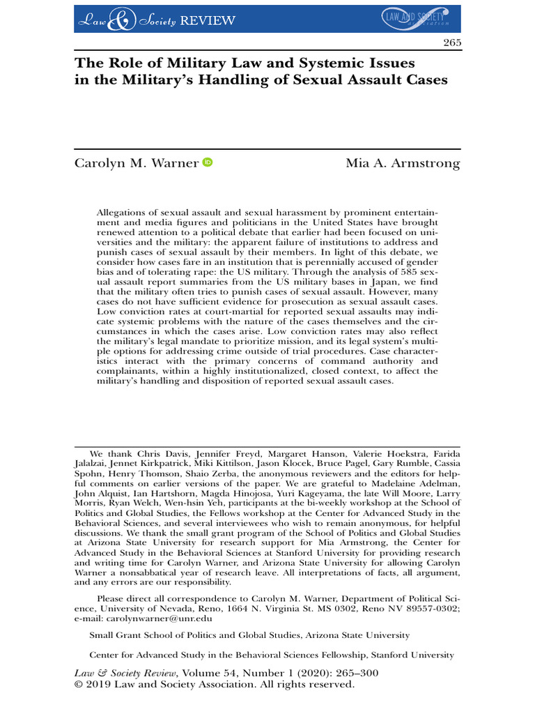 The Role of Military Law and Systemic Issues in The Military's Handling ...
