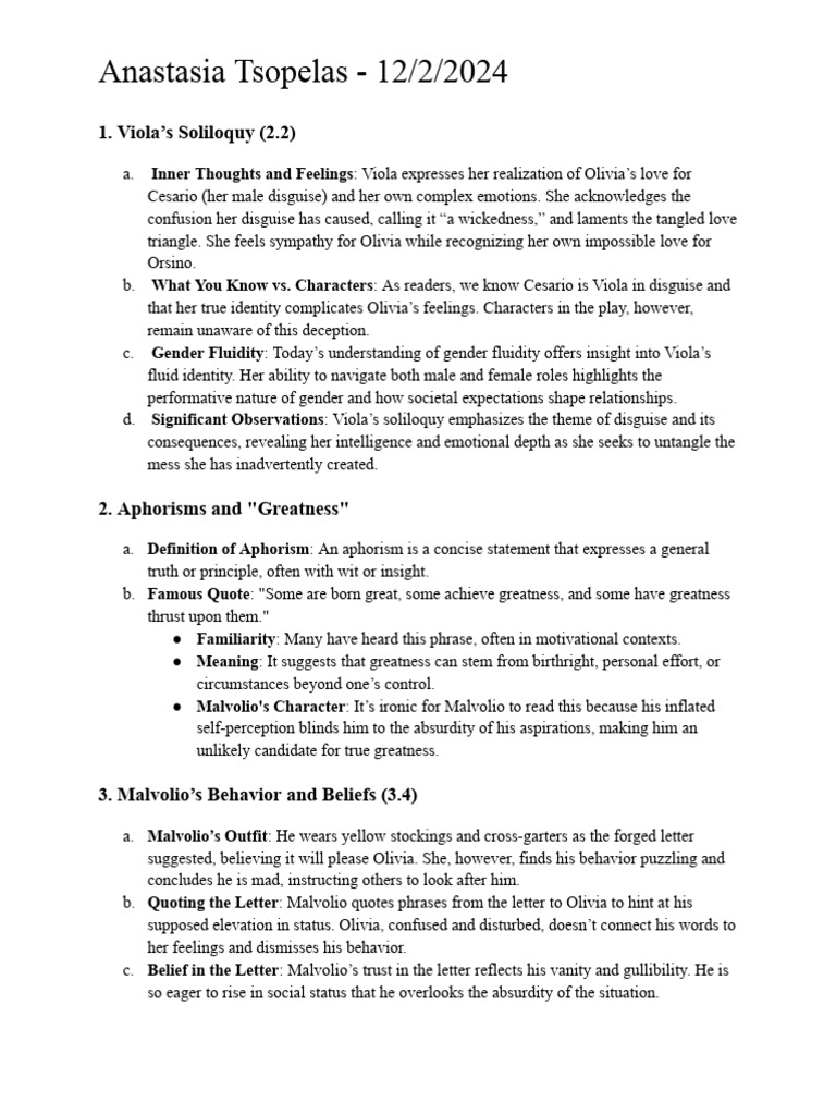 Viola's Soliloquy and Malvolio's Madness | PDF | Twelfth Night