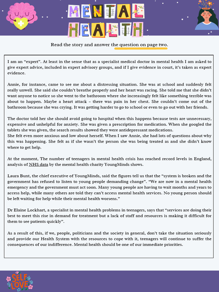 Reading Comprehension Mental Health | PDF | Anxiety | Mental Health