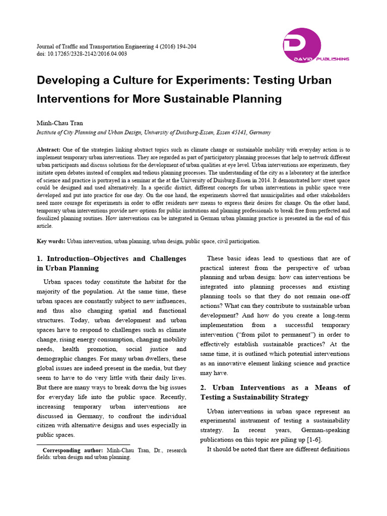 Developing A Culture For Experiments - Testing Urban Interventions For ...