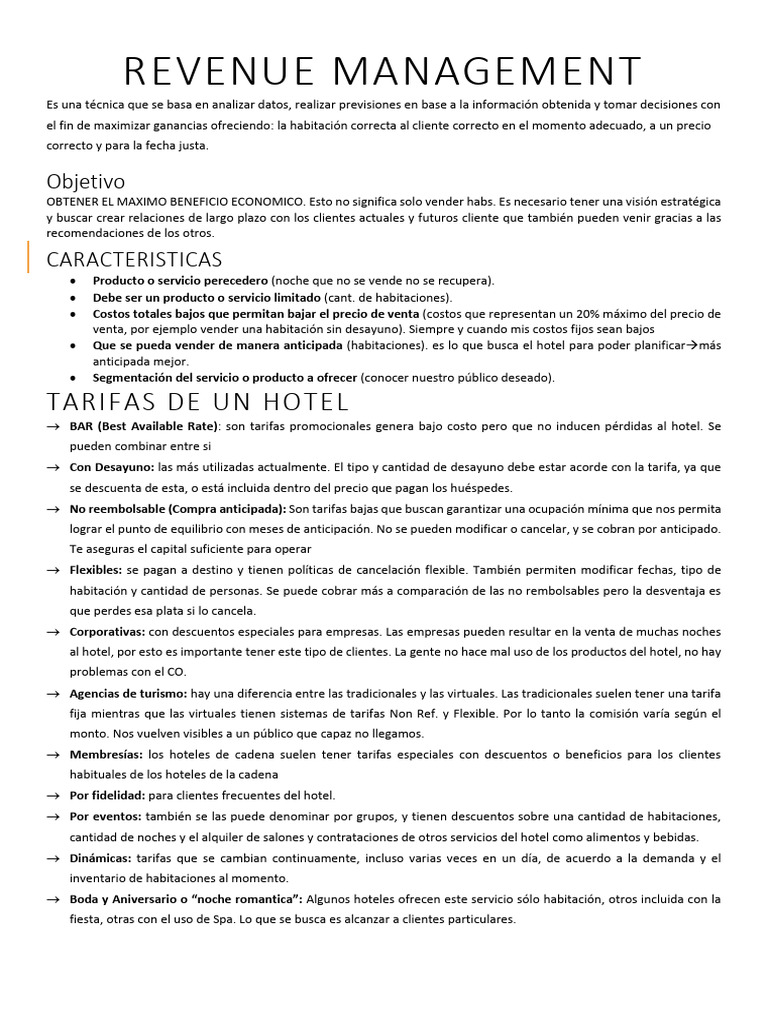 Unidad 5 Revenue Management | PDF | Hotel | Economias