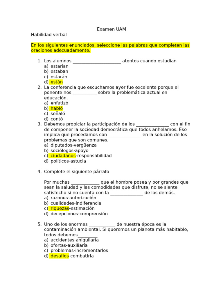 Examen UAM CBS y CBI | PDF | Adverbio | Verbo