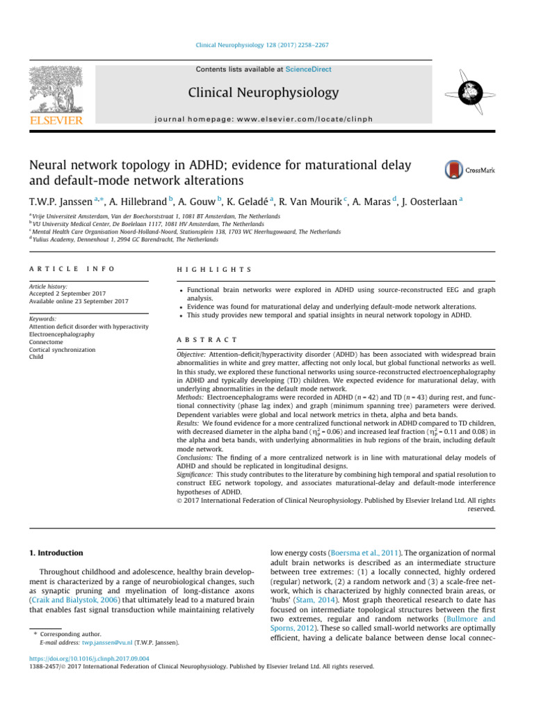 Neural Network Topology in ADHD Evidence For Maturational Delay and Default-Mode Network ...