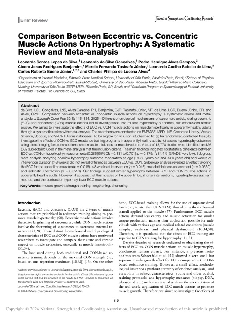 Comparison Between Eccentric Vs Concentric Muscle.16 | PDF | Meta ...
