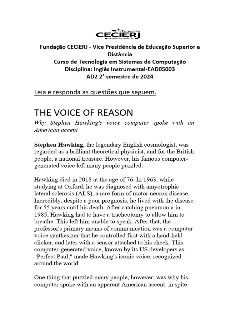 AD2 Inglês Instrumental (Sist - Comp.) Semestre 2 2024 | PDF | Stephen ...