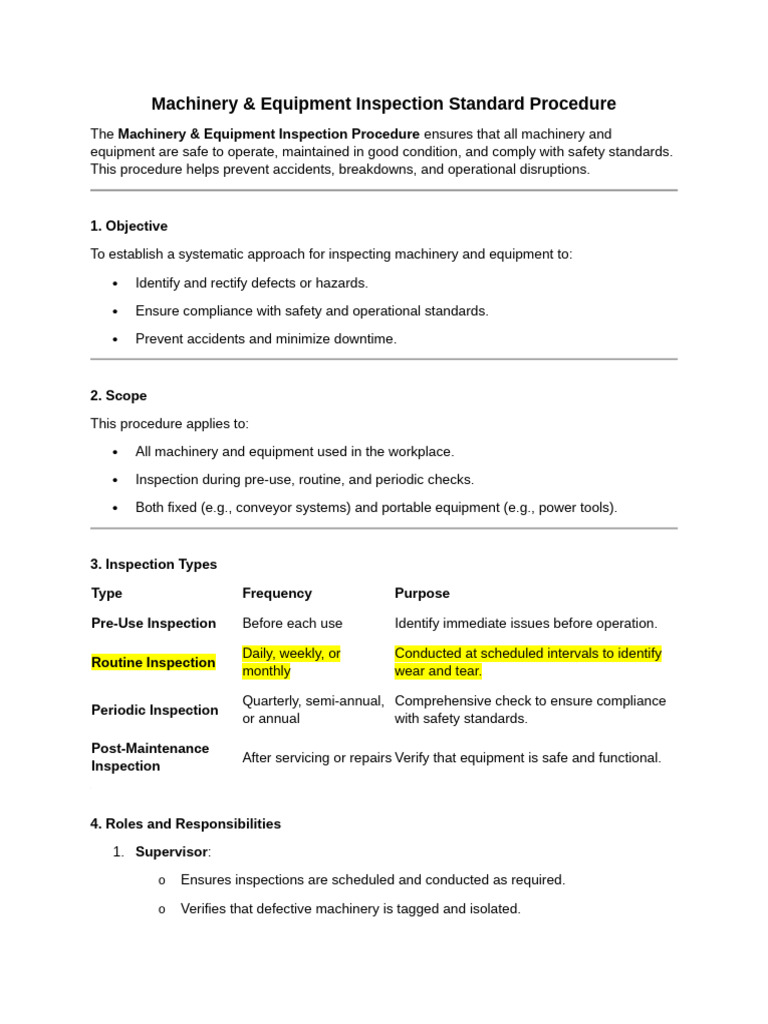 Machine & Equipments Inspections SOP - 3c36049a c770 4949 9115 ...